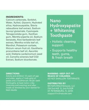 M3 Nano Hydroxyapatite Fluoride Free Whitening Toothpaste With Calcium