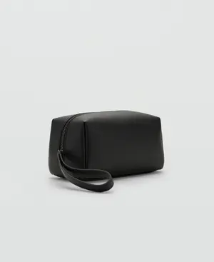 Mango Contrast-strap Pebbled Cosmetic Bag