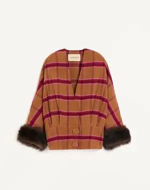 Valentino Garavani Peacoat In Macro Finestra With Shearling