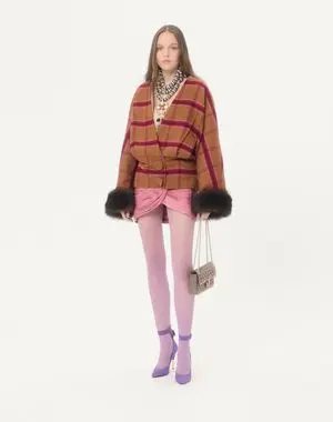 Valentino Garavani Peacoat In Macro Finestra With Shearling