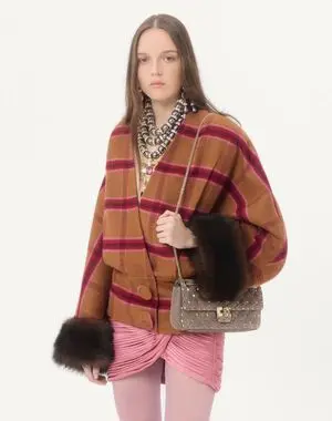 Valentino Garavani Peacoat In Macro Finestra With Shearling
