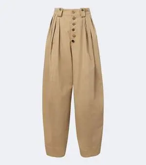 Chloé Embellished Pleated Cotton Barrel-leg Pants