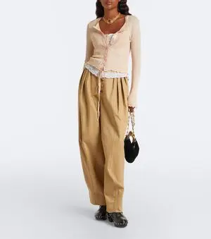 Chloé Embellished Pleated Cotton Barrel-leg Pants