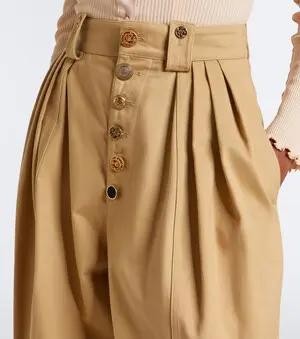 Chloé Embellished Pleated Cotton Barrel-leg Pants