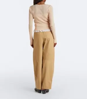 Chloé Embellished Pleated Cotton Barrel-leg Pants