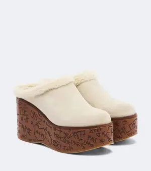 Chloé Maxime Shearling-trimmed Suede Platform Mules