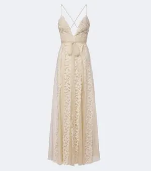 Fendi Silk Chiffon And Lace Maxi Dress - White