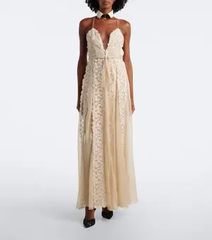 Fendi Silk Chiffon And Lace Maxi Dress