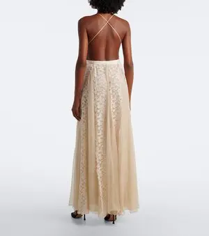 Fendi Silk Chiffon And Lace Maxi Dress
