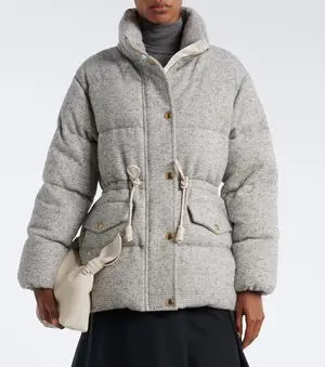 Moncler Wool-blend Tweed Down Jacket - Grey