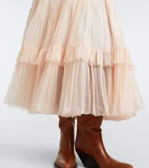 Chloé Ruffled Silk Midi Skirt