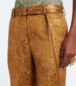 Dries Van Noten Belted Jacquard Wide-leg Pants