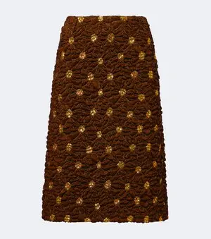Dries Van Noten Embellished Floral Cloqué Midi Skirt