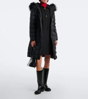 Moncler Shearling-trimmed Down Coat - Black