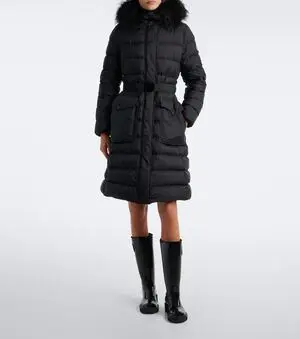 Moncler Shearling-trimmed Down Coat - Black