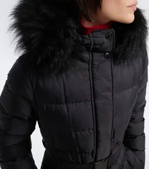 Moncler Shearling-trimmed Down Coat - Black