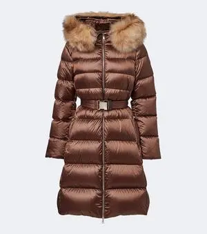Moncler Shearling-trimmed Down Coat - Brown