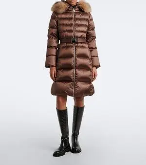 Moncler Shearling-trimmed Down Coat - Brown