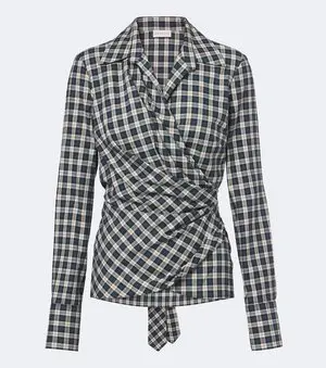 Dries Van Noten Draped Plaid Cotton Flannel Shirt - Green