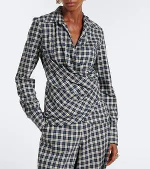 Dries Van Noten Draped Plaid Cotton Flannel Shirt - Green