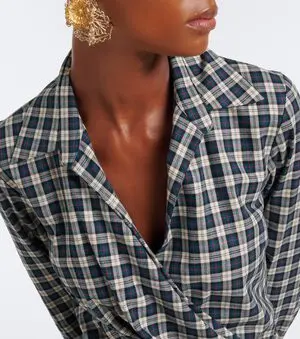 Dries Van Noten Draped Plaid Cotton Flannel Shirt - Green