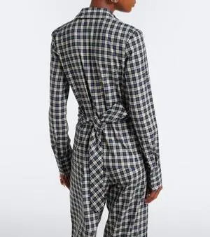 Dries Van Noten Draped Plaid Cotton Flannel Shirt - Green