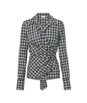 Dries Van Noten Draped Plaid Cotton Flannel Shirt - Green