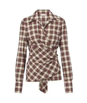 Dries Van Noten Draped Plaid Cotton Flannel Shirt - Multicoloured