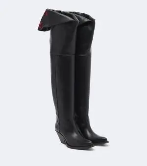 Chloé Azelan Embroidered Leather Over-the-knee Boots - Black