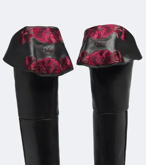 Chloé Azelan Embroidered Leather Over-the-knee Boots