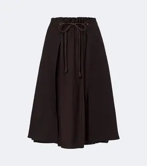 Moncler Leather-trimmed Virgin Wool Midi Skirt - Brown