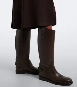 Moncler Leather-trimmed Virgin Wool Midi Skirt - Brown