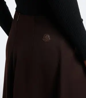 Moncler Leather-trimmed Virgin Wool Midi Skirt - Brown