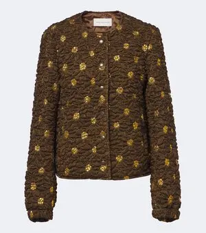 Dries Van Noten Embellished Floral Cloqué Jacket - Brown