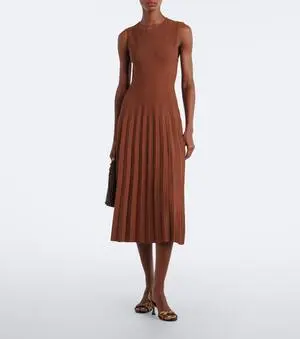 Staud Elyse Knitted Pleated Midi Dress