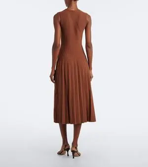 Staud Elyse Knitted Pleated Midi Dress