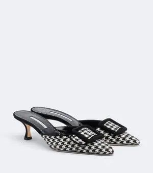 Manolo Blahnik Maysalebi Houndstooth Suede-trimmed Mules