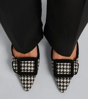 Manolo Blahnik Maysalebi Houndstooth Suede-trimmed Mules