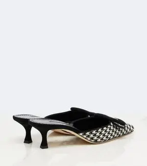 Manolo Blahnik Maysalebi Houndstooth Suede-trimmed Mules