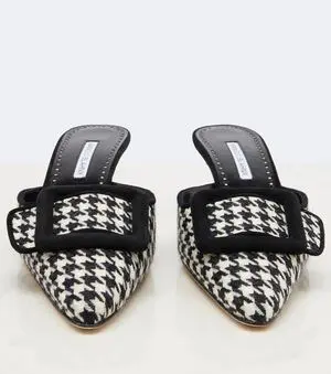Manolo Blahnik Maysalebi Houndstooth Suede-trimmed Mules
