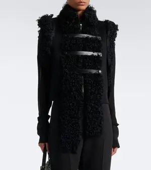 Fendi Shearling And Leather-trimmed Wool-blend Vest