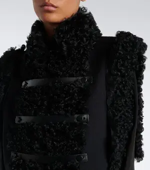 Fendi Shearling And Leather-trimmed Wool-blend Vest