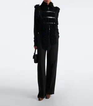 Fendi Shearling And Leather-trimmed Wool-blend Vest