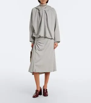 Dries Van Noten Draped Cotton Jersey Midi Skirt