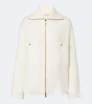Moncler Bouclé Zip-up Jacket - White