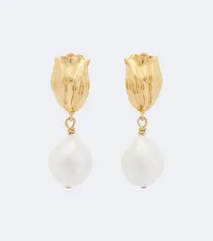 Chloé Faux Pearl Brass Earrings - Gold