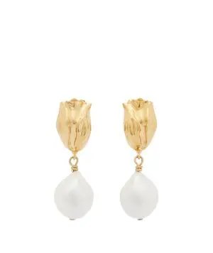Chloé Faux Pearl Brass Earrings - Gold
