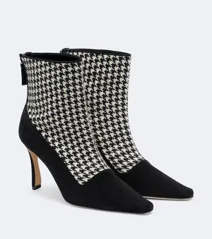Manolo Blahnik Gosta Houndstooth Suede-trimmed Ankle Boots