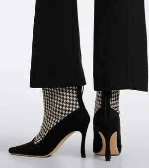 Manolo Blahnik Gosta Houndstooth Suede-trimmed Ankle Boots