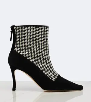 Manolo Blahnik Gosta Houndstooth Suede-trimmed Ankle Boots